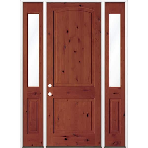 Krosswood Doors 58 in. x 96 in. Knotty Alder 2-Panel Arch-Top Right-H ...