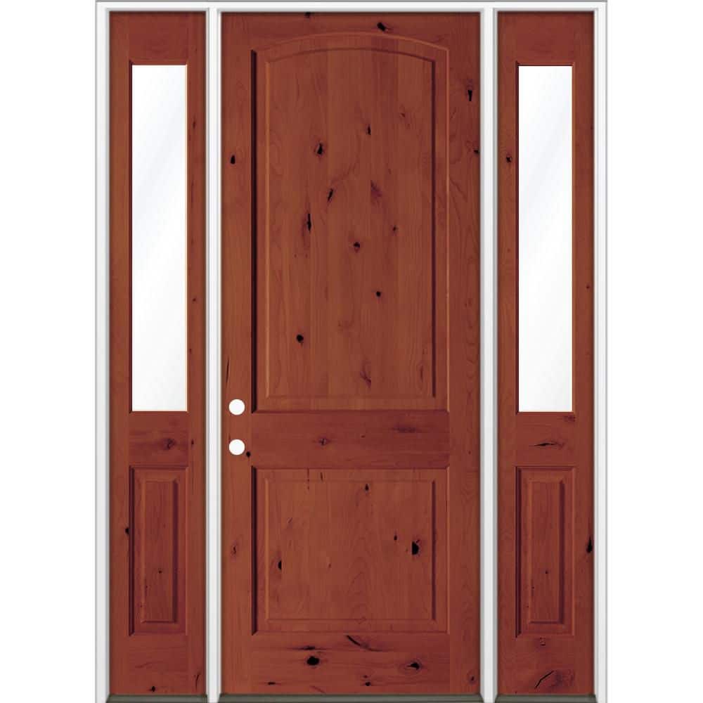 Krosswood Doors 70 in. x 96 in. Knotty Alder 2-Panel Arch-Top Right-H ...