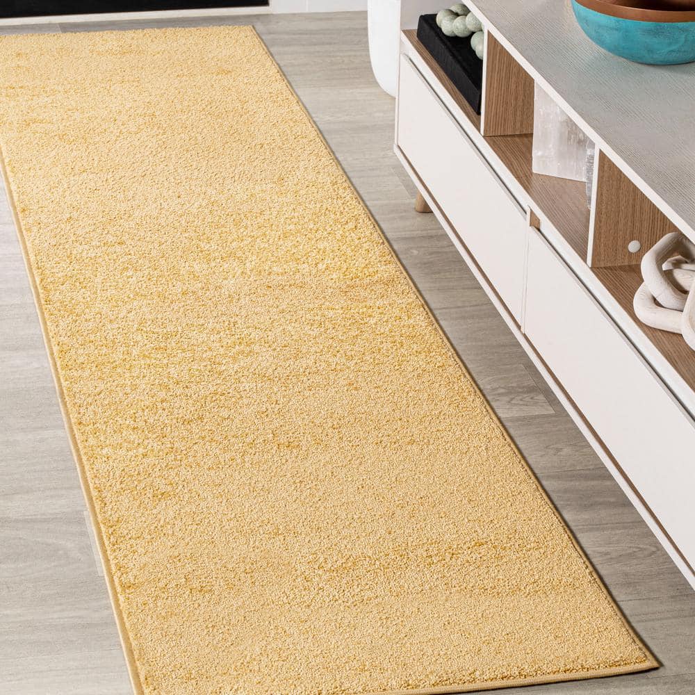 JONATHAN Y Haze Solid Low-Pile Mustard 2 ft. x 12 ft. Runner Rug ...