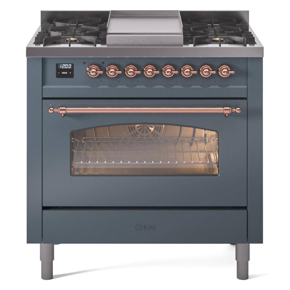 ILVE Nostalgie II 36 in. 6 Burner+Griddle Freestanding Dual Fuel Liquid ...