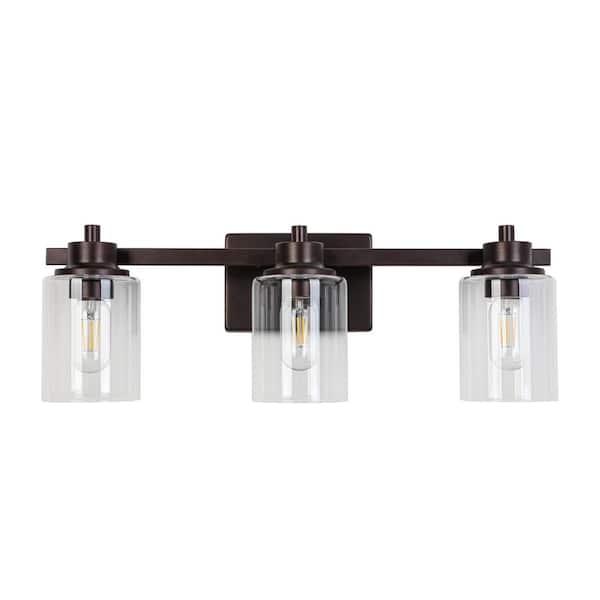 Jushua 8 in. W 3-Light Oil Rubbed Bronze Bathroom Vanity Light with ...
