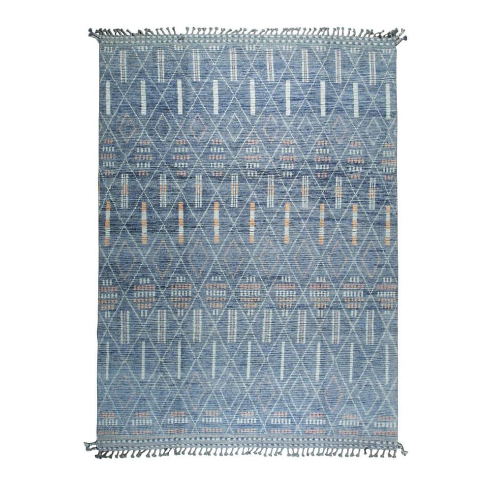 EORC Blue Hand-Knotted Wool Contemporary Shapes Marrakech Handspun ...