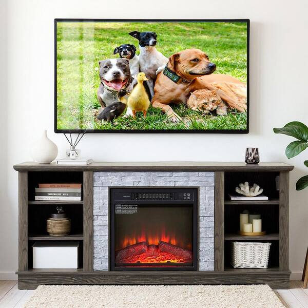 ToolCat 60.23 in. Freestanding TV Stand with 18 in. Fireplace Insert ...
