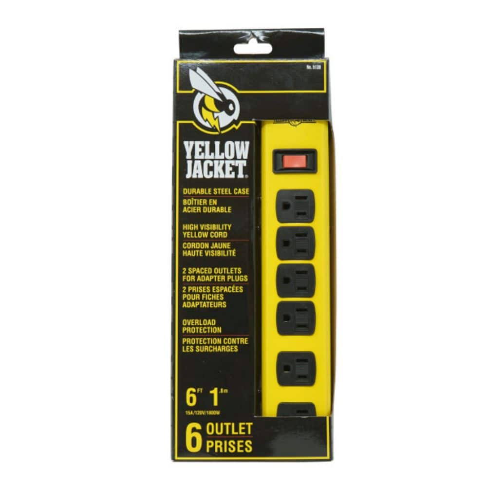 Yellow Jacket 6 ft. 6-Outlet Metal Heavy-Duty Power Strip with On/Off ...