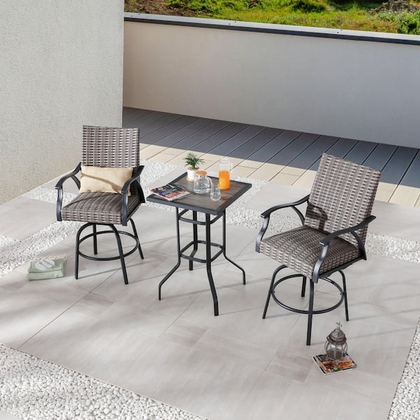 TOP SPACE Brown 3 of Pieces Wicker Outdoor Bistro Set TP03219-151 - The ...