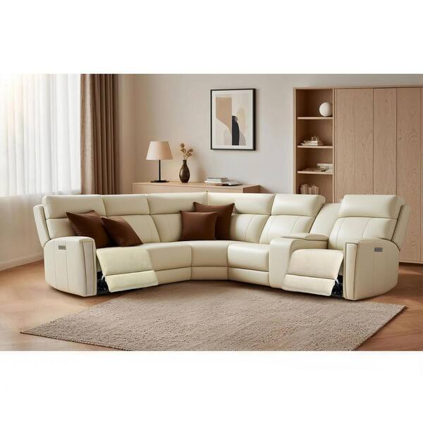 Ellesophas Rhett 104 in. Genuine Leather Power Reclining Sectional Sofa ...