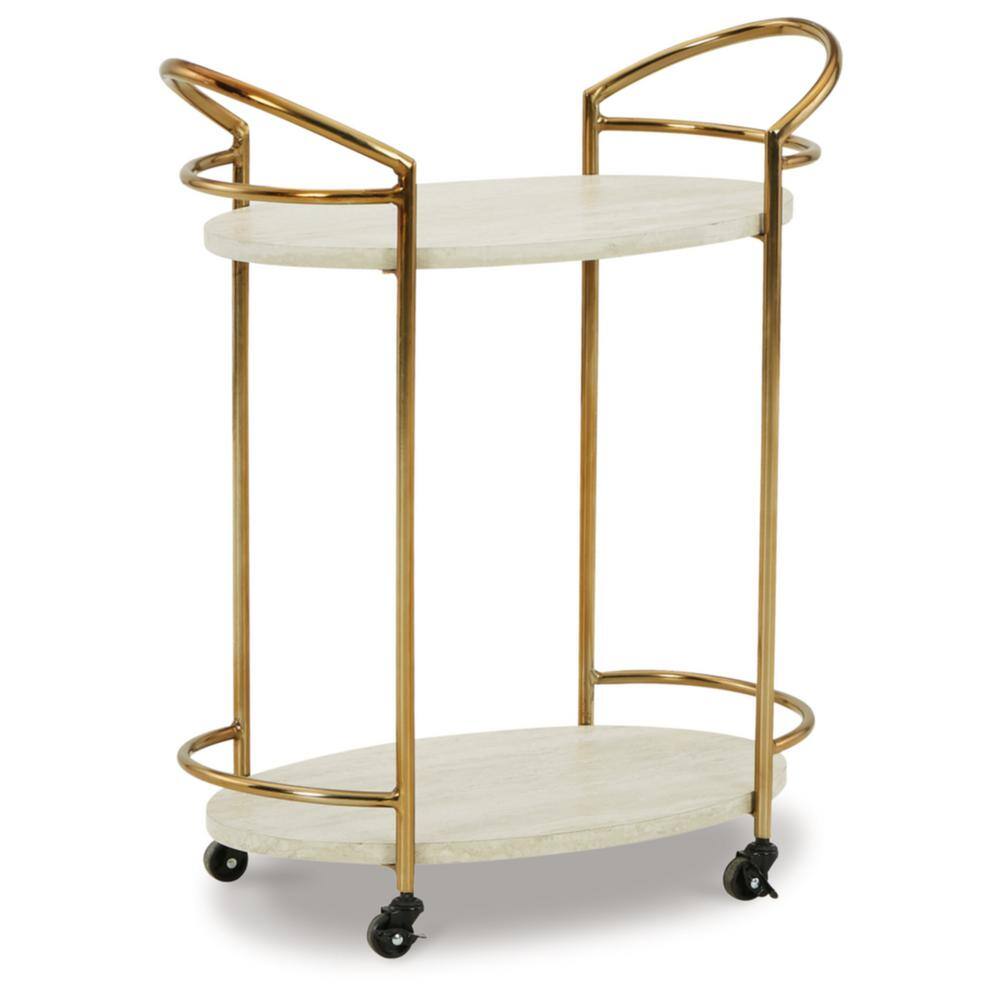 Signature DESIGN BY ASHLEY Tarica Beige/Gold Bar Cart with 2 Shelves ...