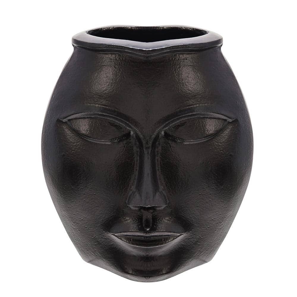 Benjara Black Round Metal Vas with Facial Structure BM308629 - The Home ...
