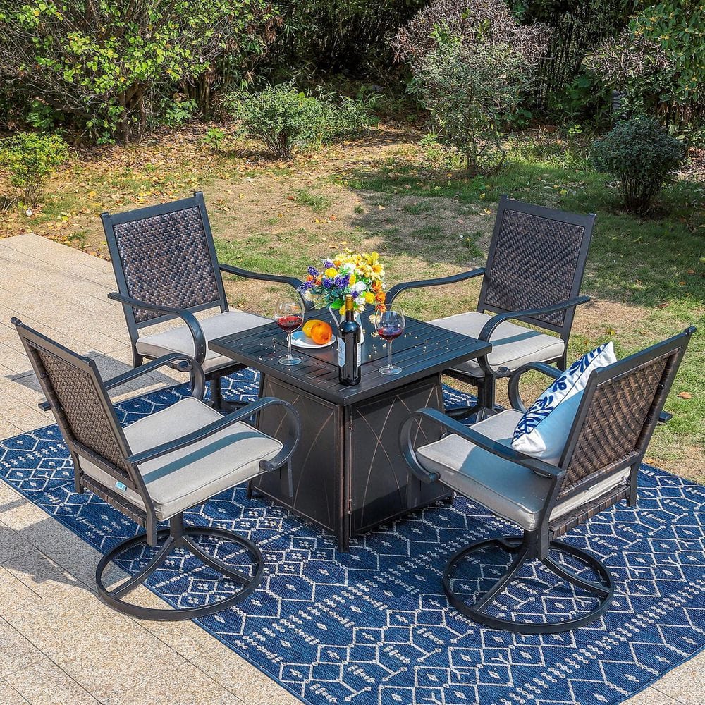 PHI VILLA 5-Piece Metal Swivel Chairs Patio Fire Pit Conversation Set ...