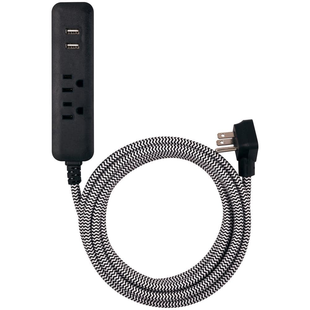 Cordinate 10 ft. 2-Outlet 2-USB Port Extension Cord Surge Protector in ...