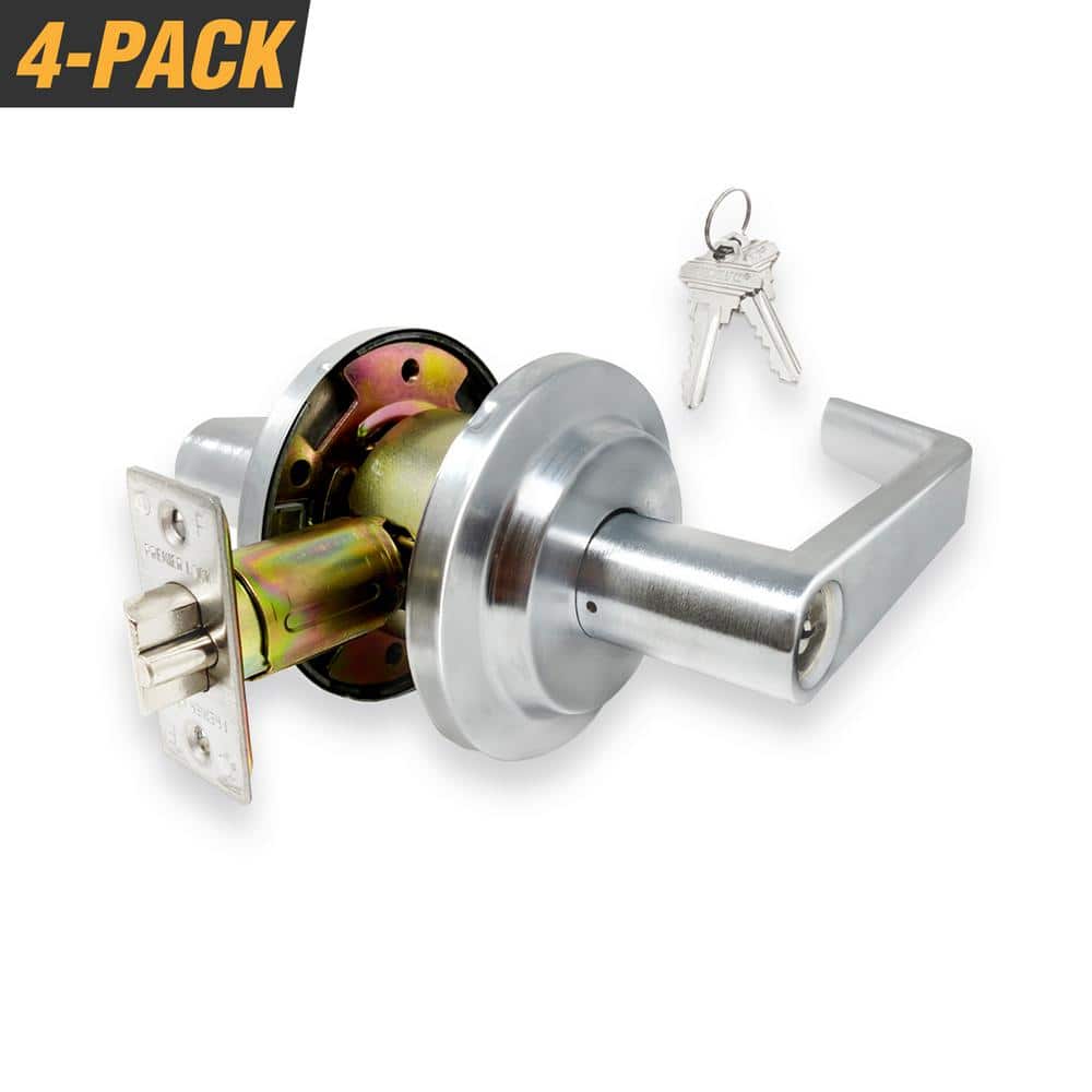 Premier Lock Heavy-Duty Satin Chrome Grade-2 Entry Door Handle Lock Set ...
