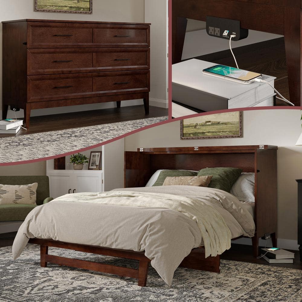 AFI Santa Fe Walnut Brown Solid Wood Frame Queen Murphy Bed Chest with ...
