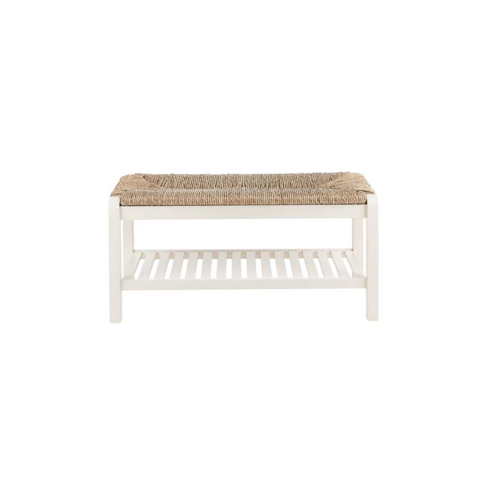 Home Decorators Collection Dorsey Ivory Wood Entryway Bench with Rush ...