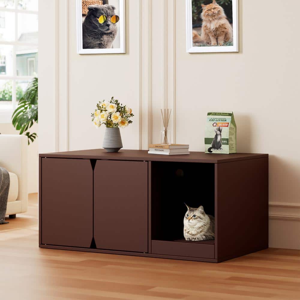 FUFU&GAGA Cat Litter Box Enclosure Cabinet, Modern Wood Large Stackable ...