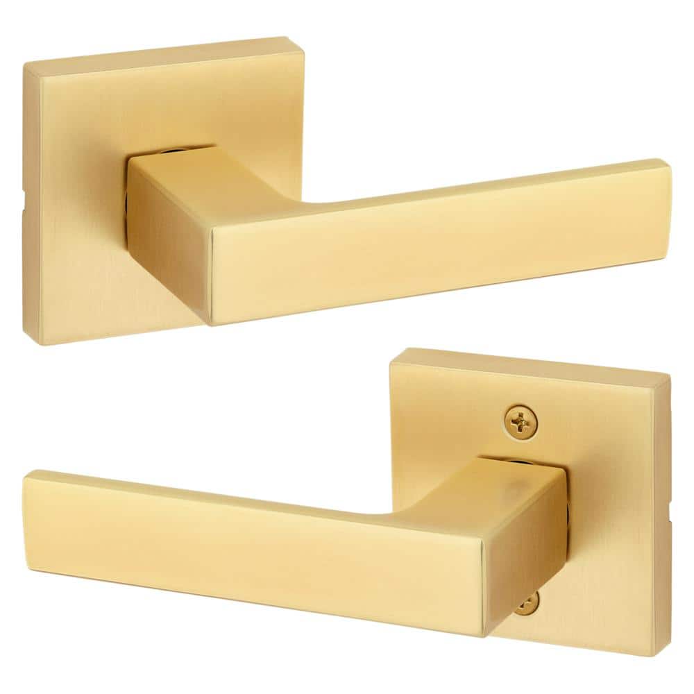 Kwikset Singapore Satin Brass Square Hall Closet Door Handle Featuring ...