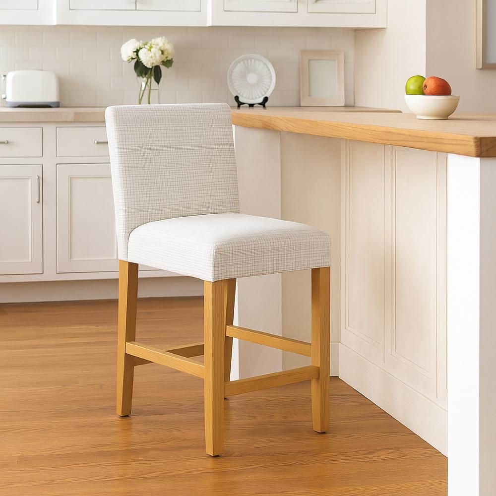 Benjara Relo 39 in. Cream and Honey Oak Brown Wood Counter Height Stool ...