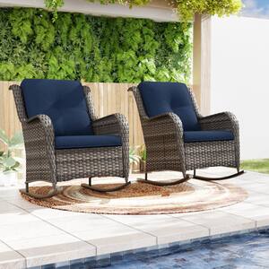 JOYSIDE Wicker Outdoor Patio Rocking Chair with Blue Cushion JS-PRC ...