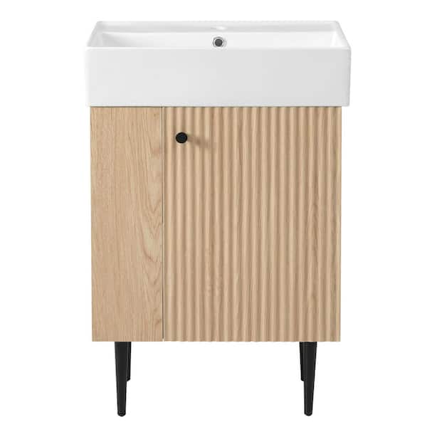 LuckByte 18.5 in. Yellow Wood Rectangle Vessel Sink Bathroom Vanity ...