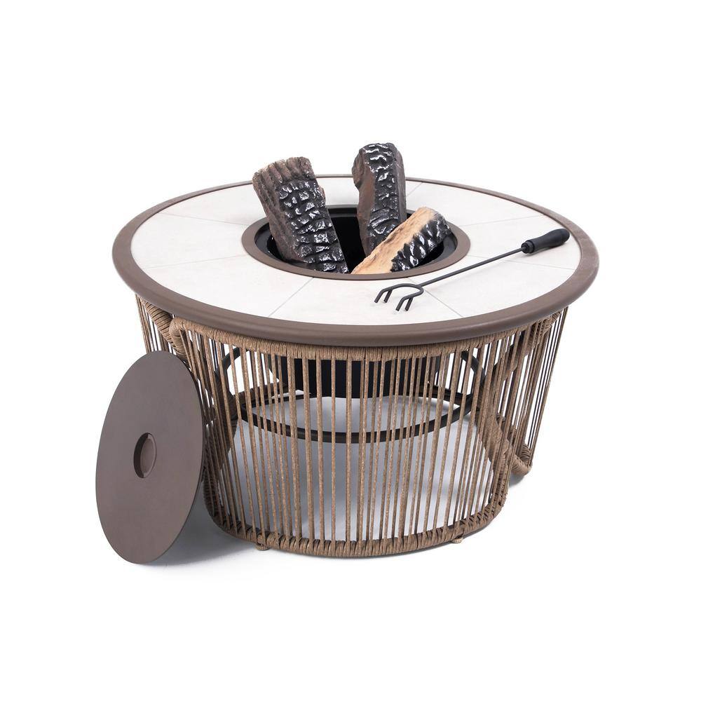 LAUSAINT HOME 22 in. Wicker Wood Fire Pit Table in Brown FSS013-001-0 ...