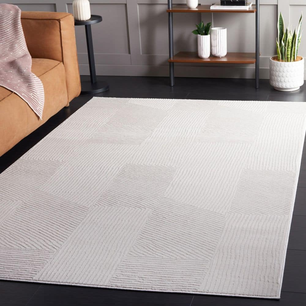 SAFAVIEH Saylor 10 ft. x 14 ft. Ivory Solid Geometric Striped Area Rug ...