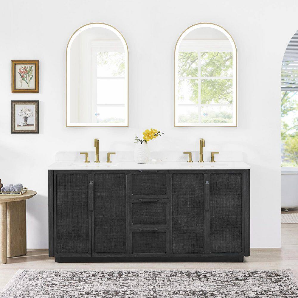 ROSWELL Busan 72 in. W x 22 in. D x 33.9 in. H Double Bath Vanity in Oak Classic Black with ...