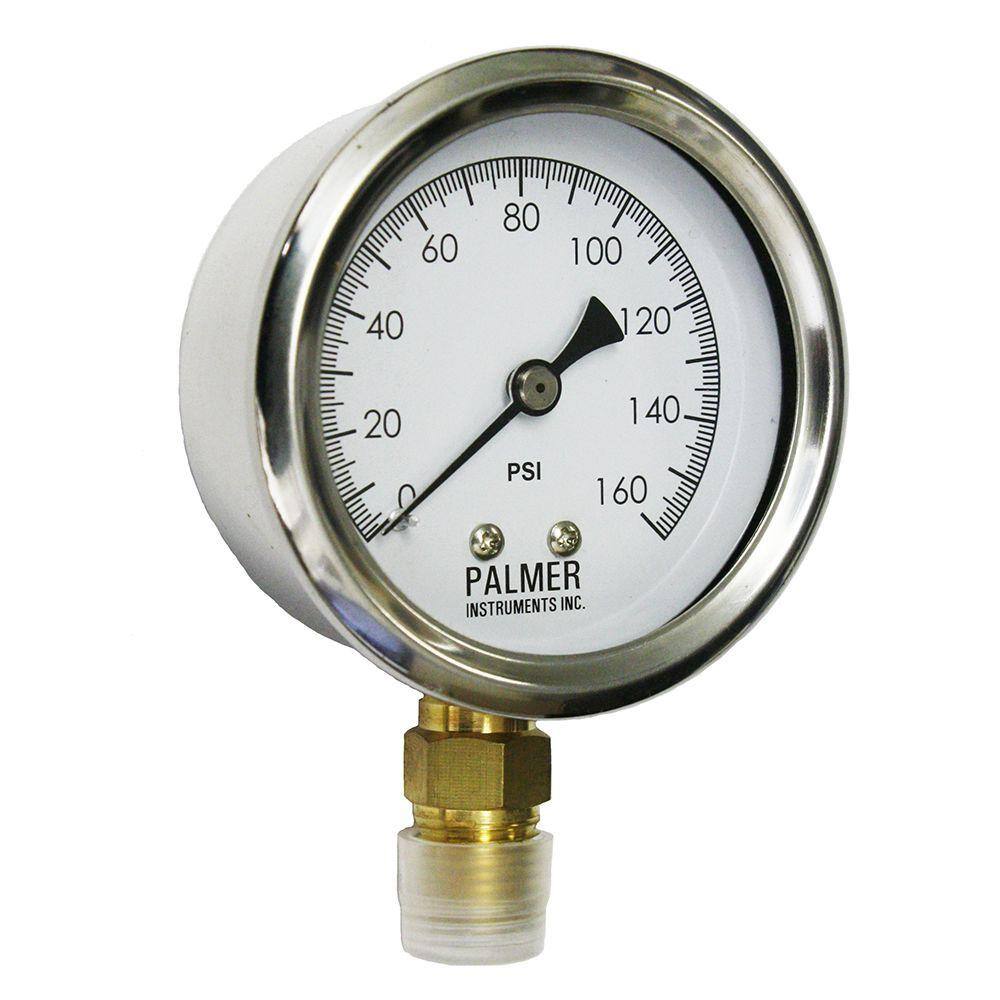 Palmer Instruments 2.5 in. Dial 160 psi Stainless Steel Case Utility ...