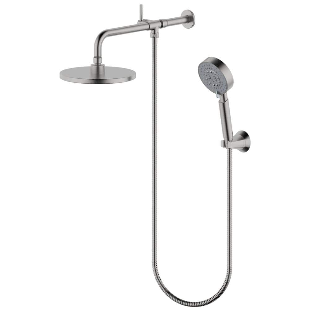 UPIKER Single-Handle 5-Spray 1.8 GPM Shower Faucet with 8 in. Wall Mount Dual Round Shower Head ...