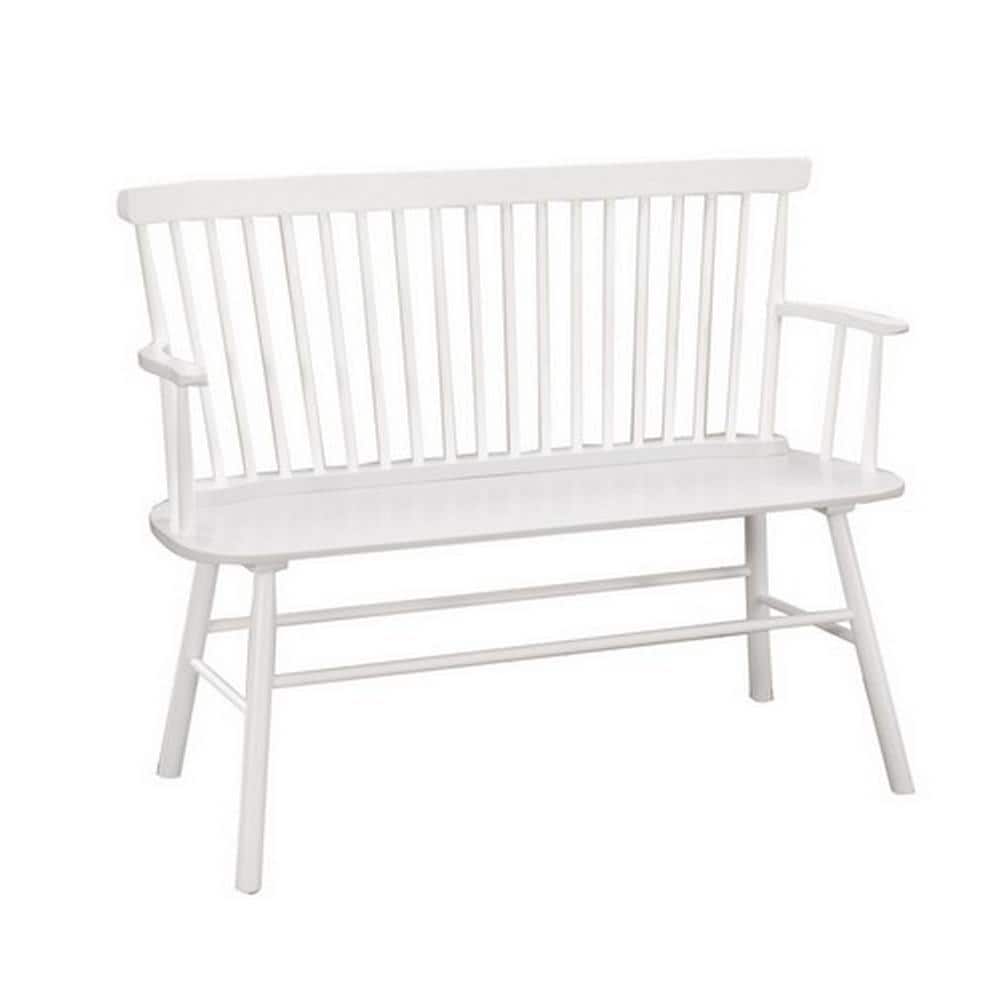 Benjara White Dining Bench With back with Splayed Legs 48 in. BM215324 ...