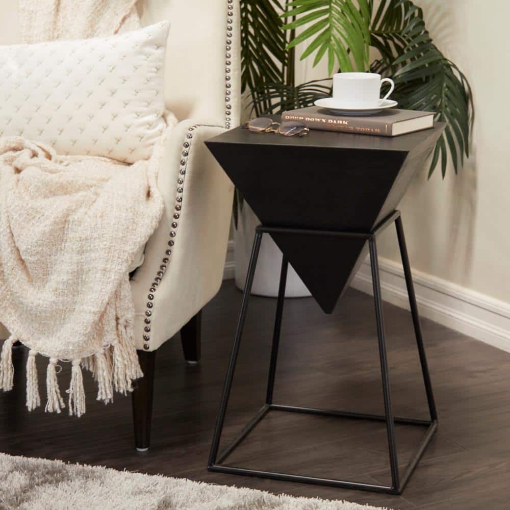 Litton Lane 14 in. Black Inverted Pyramid Geometric Large Triangle Wood ...