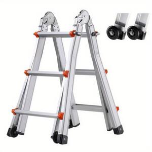 Angel Sar 12.5 ft. Reach 330 lb. Aluminium 7-in-1 Folding Ladder, Heavy ...