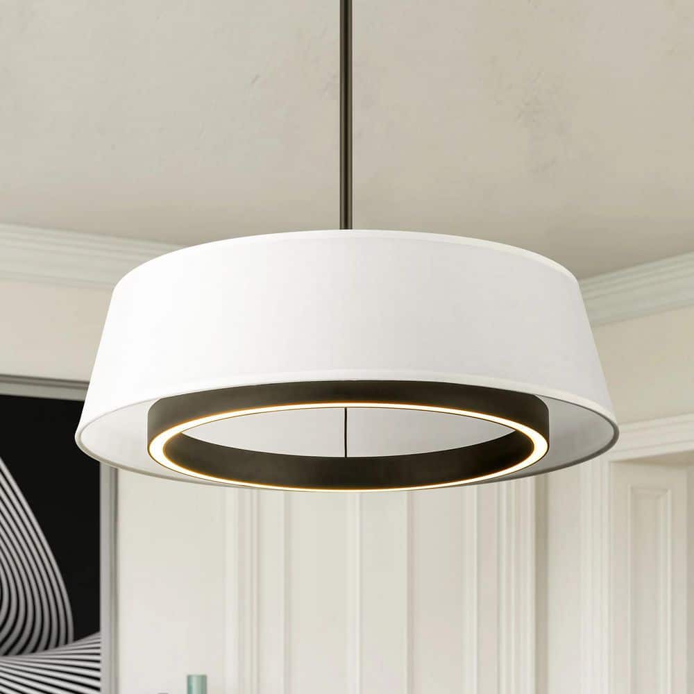 Rennnsan Bertan 1-Light Modern Black Drum Pendant with Integrated LED ...