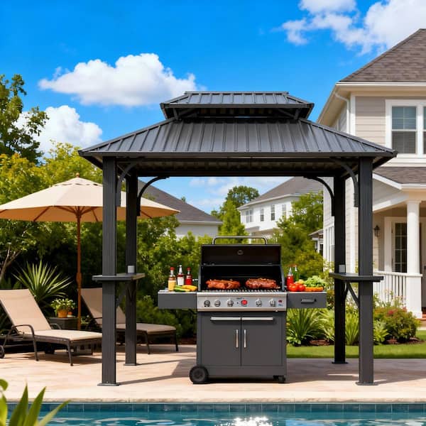 8 ft. x 5 ft. Outdoor Gazebo with Double Roof, Sturdy Galvanized Steel ...