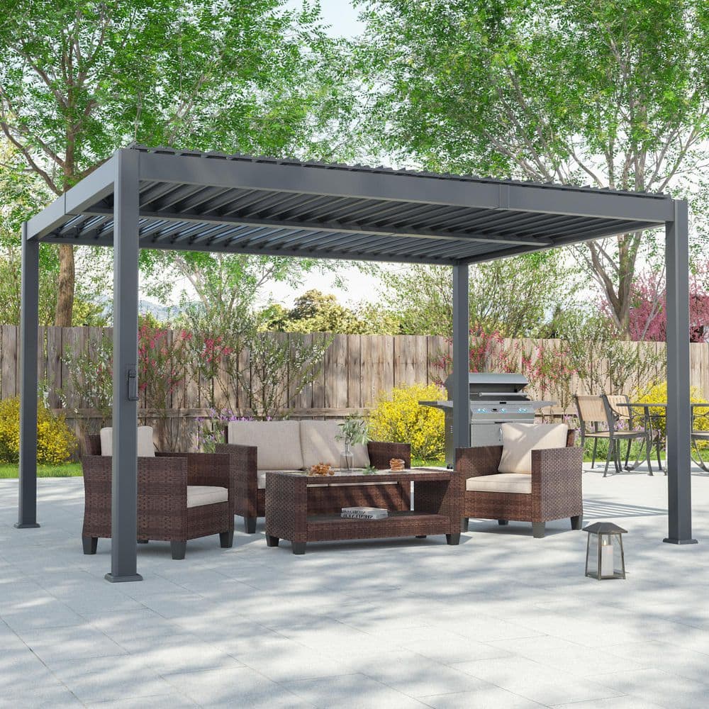 SANLUCE 10 ft. x 13 ft. Outdoor Patio Adjustable Gray Aluminum Pergola ...