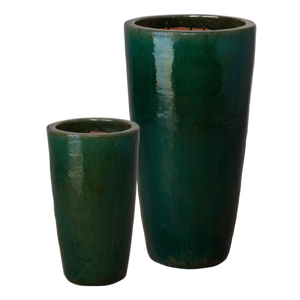 Emissary Tall 22.5in., 36in. H Green Ceramic Round Planters with ...