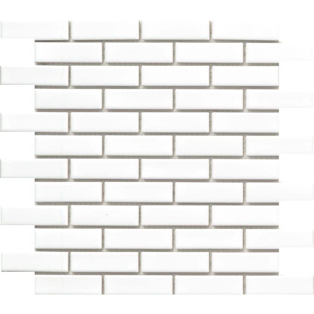 EMSER TILE Savvy White 11 in. x 12 in. Rectangular, Offset Glossy ...