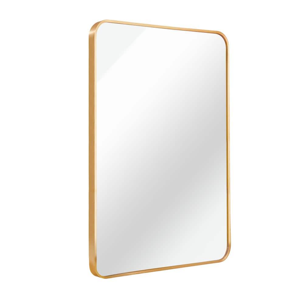 Nestfair 22 in. W x 30 in. H Gold Rectangle Brush Metal Framed Rounded ...