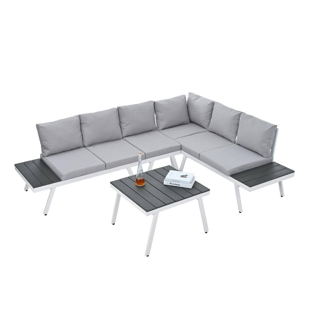 Zeus & Ruta 5-Piece Aluminum Outdoor Modern Garden Sectional Set with ...
