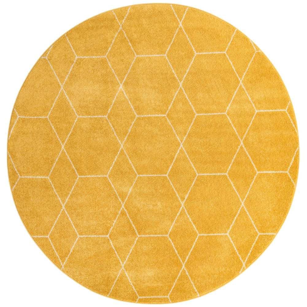 StyleWell Trellis Frieze Yellow/Ivory 8 ft. x 8 ft. Round Geometric ...