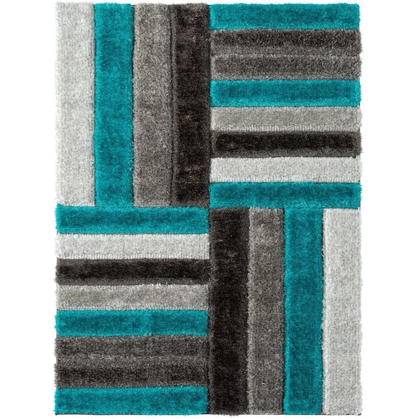 LUXE WEAVERS Lantanas Collection Turquoise 8 ft. x 10 ft. Shag ...