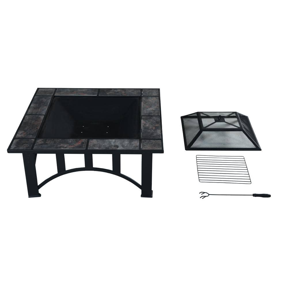 Wildaven 33 in. Fire Pits for Outside Wood Burning Square Marble Tile ...