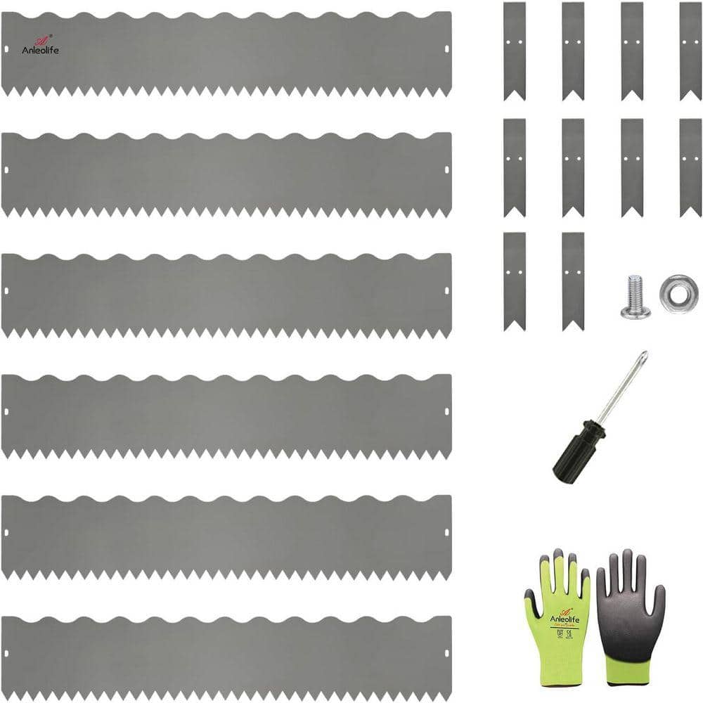 6 Pack 40 in. L x 8 in. H Quartz Grey Steel Garden Landscape Edging ...