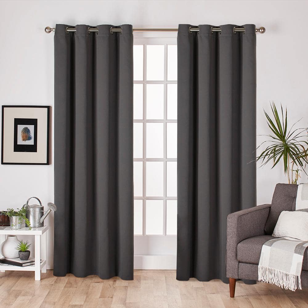 EXCLUSIVE HOME Sateen Charcoal Solid Woven Room Darkening Grommet Top ...