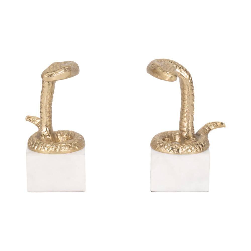 Liv & Skye 8 in. Gold Metal and Marble Novelty Snake Bookends (Set of 2 ...