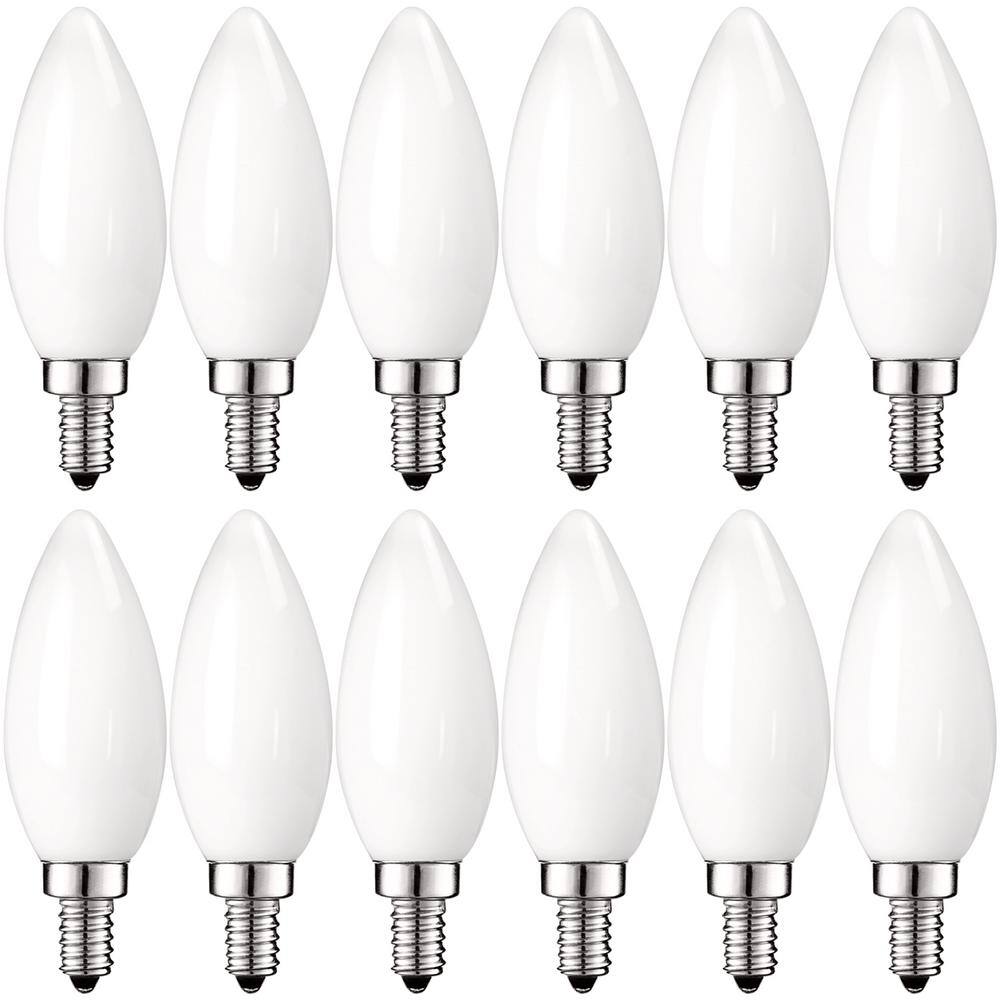 LUXRITE 40-Watt Equivalent B11 Dimmable LED Light Bulbs Torpedo Tip Glass 2700K Warm White (12 ...