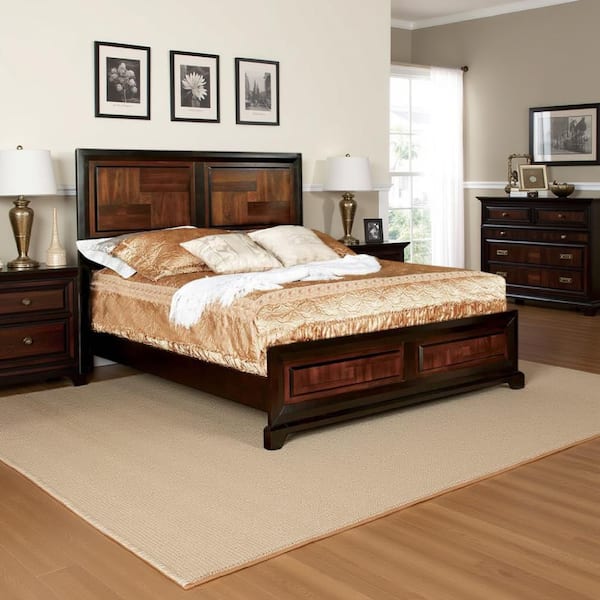 Benjara Transitional Brown Wood Frame King Size Panel Bed with ...
