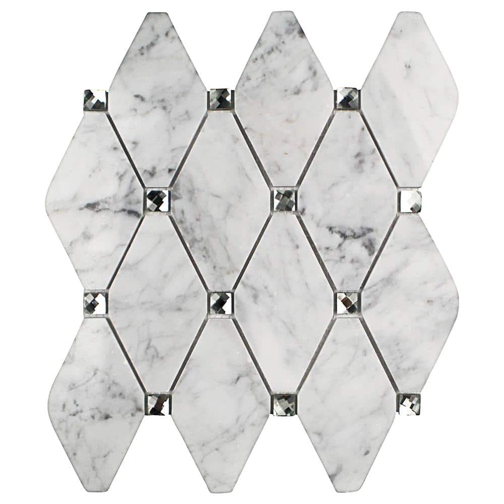 Ivy Hill Tile Mirage Lozenge Carrara 11.25 in. x 10.5 in. x 8 mm Marble ...