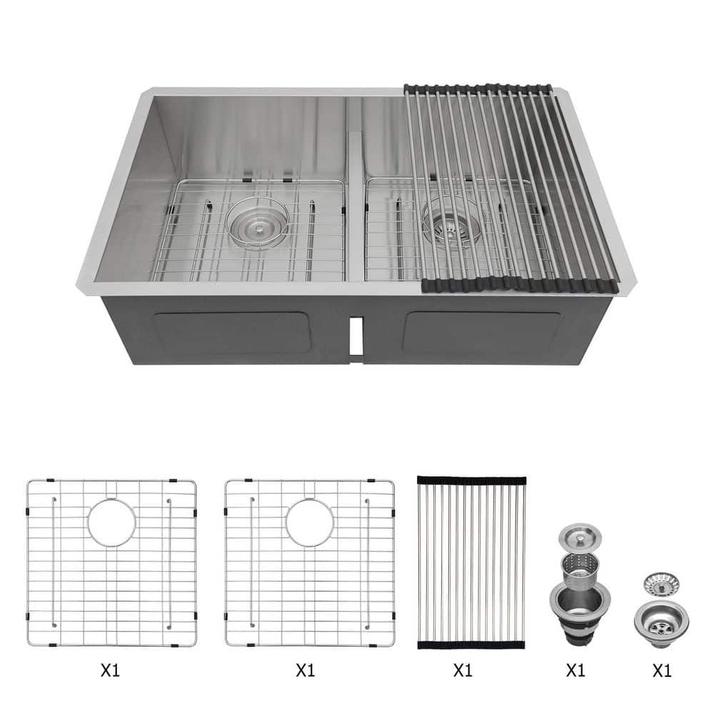 Satico 30 in. undermount Double Bowls 16 Gauge Brushed Nickel Stainless ...