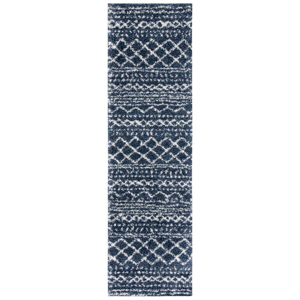 SAFAVIEH Arizona Shag Slate Blue/Ivory 3 ft. x 14 ft. Geometric Lodge ...