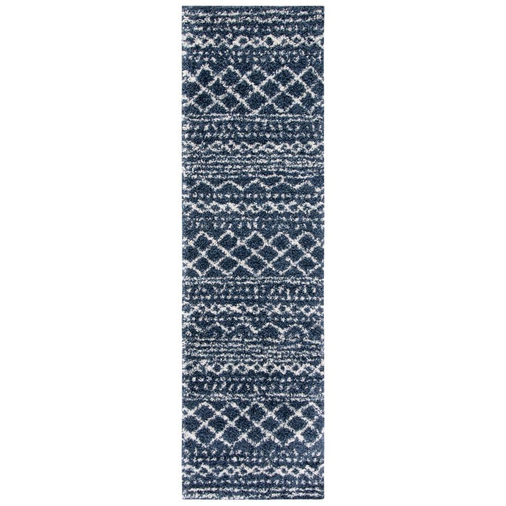SAFAVIEH Arizona Shag Slate Blue/Ivory 2 ft. x 6 ft. Geometric Lodge ...