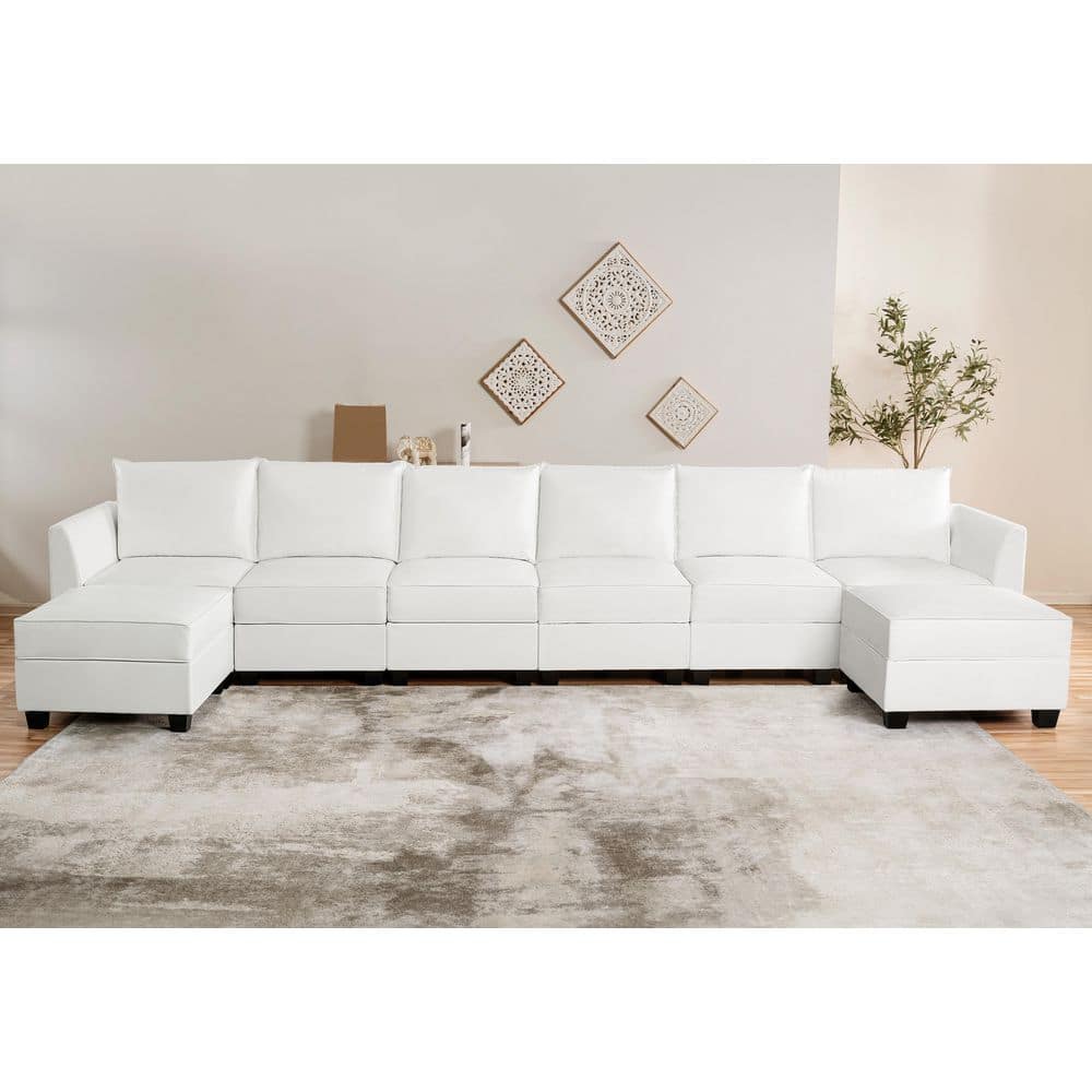 MAYKOOSH 164.38 in. Modern Armless 6-Piece Faux Leather U-Shaped ...